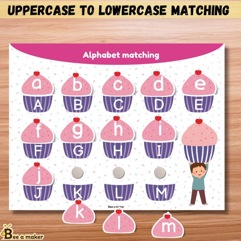 Cupcake Alphabet Matching Activity | Lowercase to Uppercase Busy Book ...