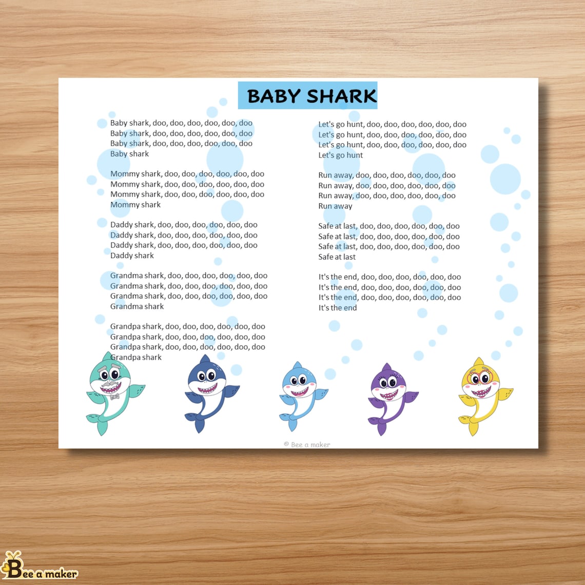 Baby Shark Nursery Rhyme Song Busy Book Printable Page, Preschool ...