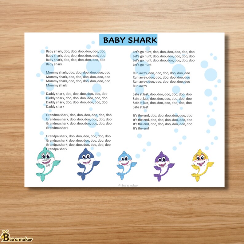 Baby Shark Nursery Rhyme Song Busy Book Printable Page, Preschool ...