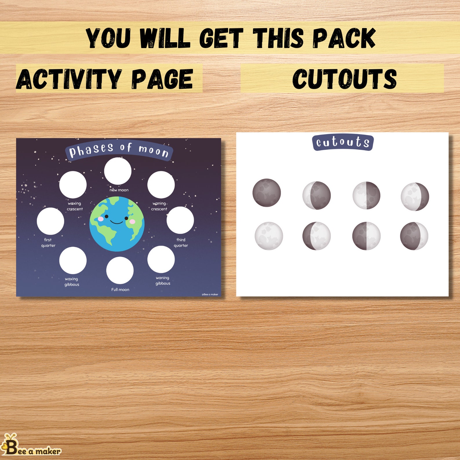Phases of Moon Busy Book Printable Pdf Page, Space Activity for Toddler ...