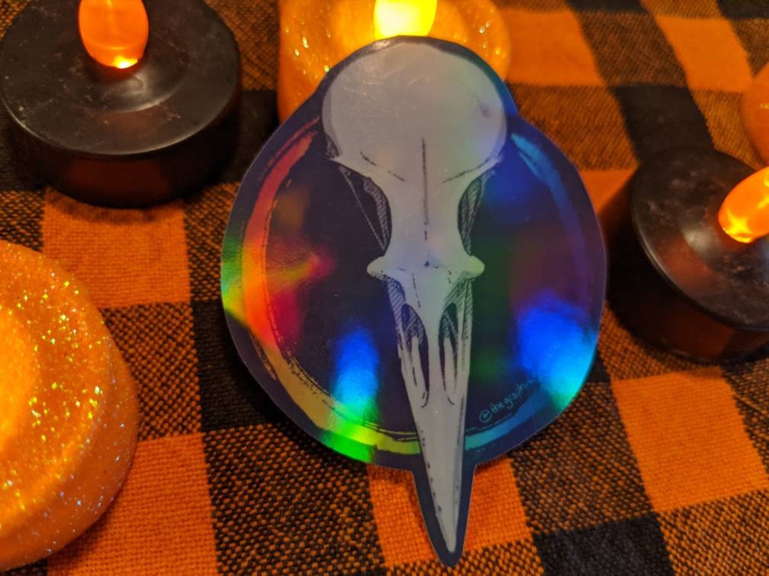 Holographic Rainbow Grackle Skull Sticker - Etsy