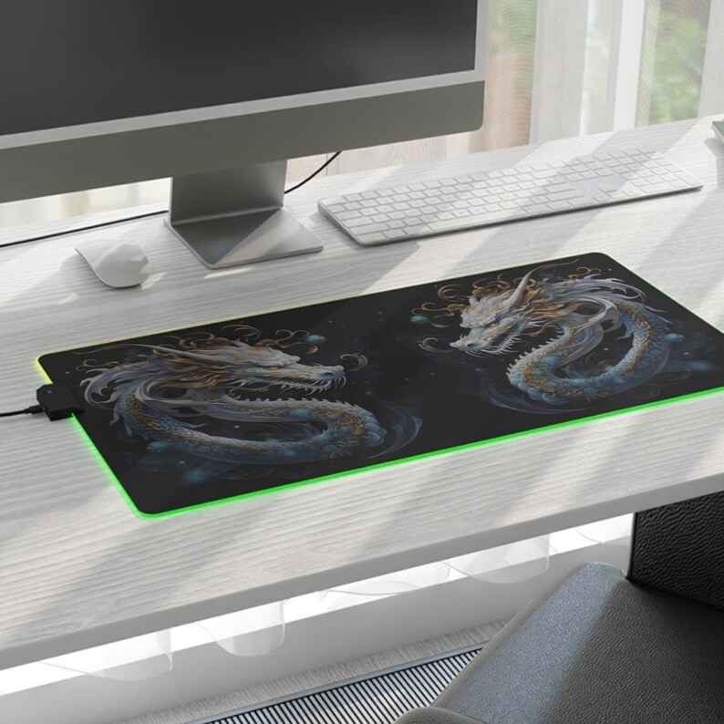 Dragon Face off LED Gaming Mouse Pad - White Dragon, Perfect Shimmer ...