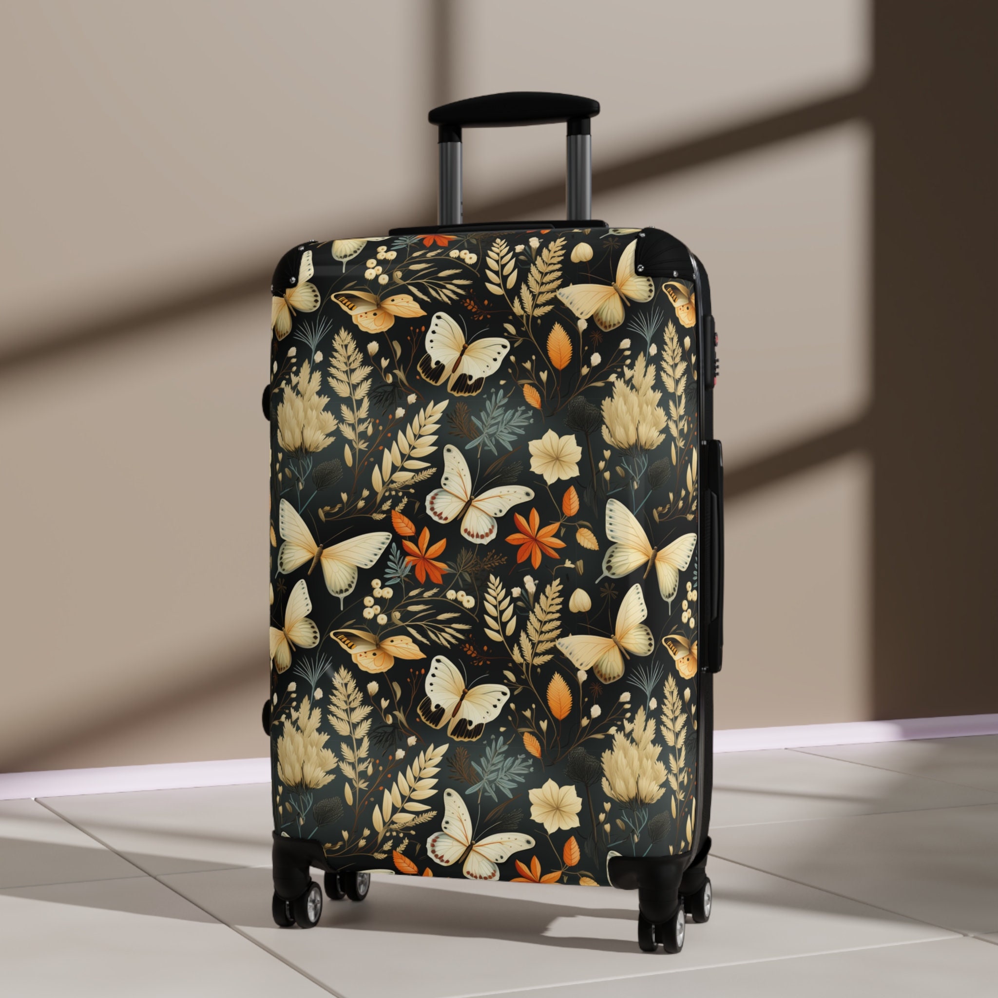 Yellow Butterfly Wheeled Suitcase, Vintage Gothic Inspired, Botanical ...