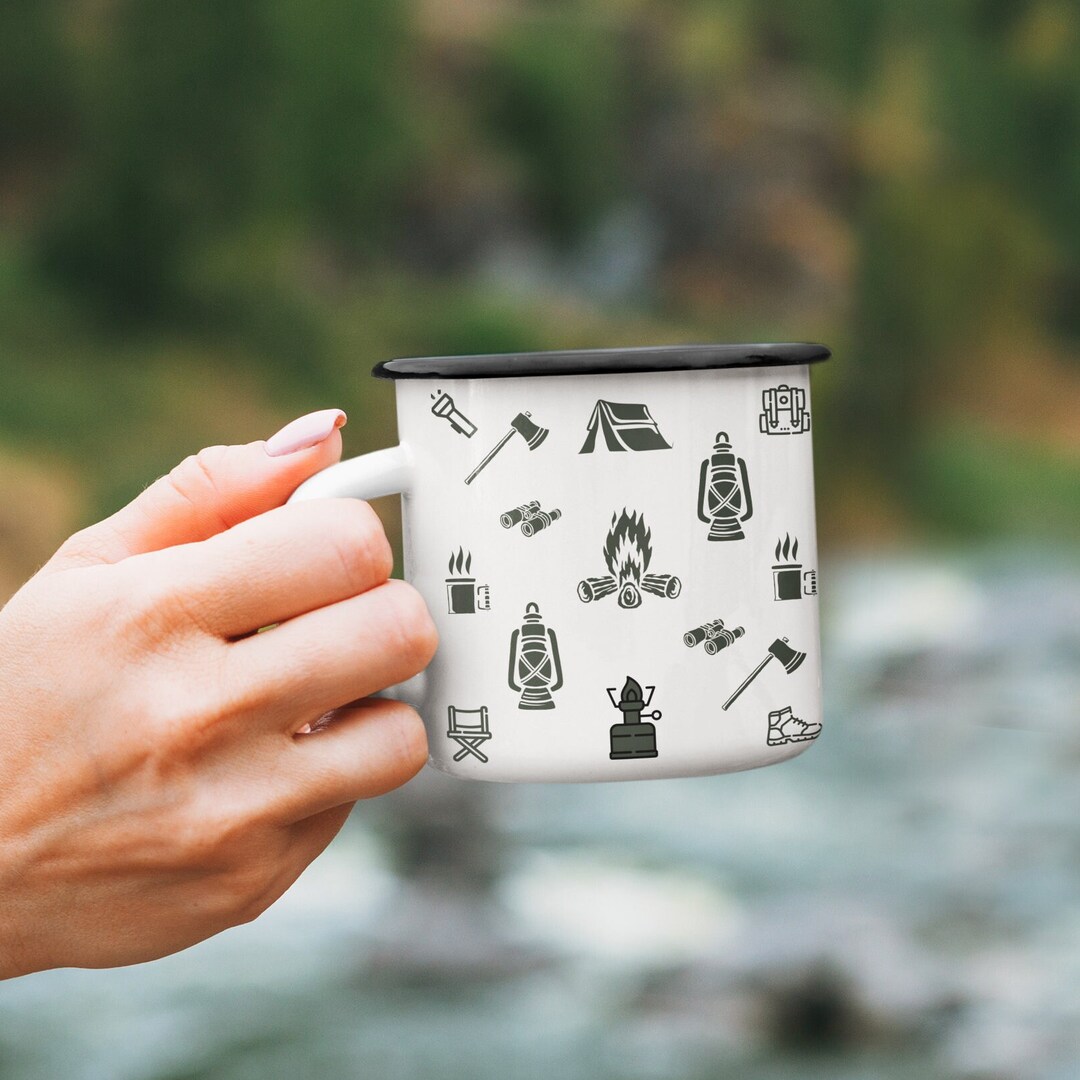 Camping Enamel Cup Nature-inspired Tree and Mountain With - Etsy
