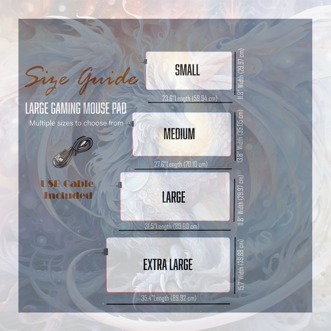 White Feathered Dragon Gaming Mouse Pad LED RGB Desk Decor Fantasy ...