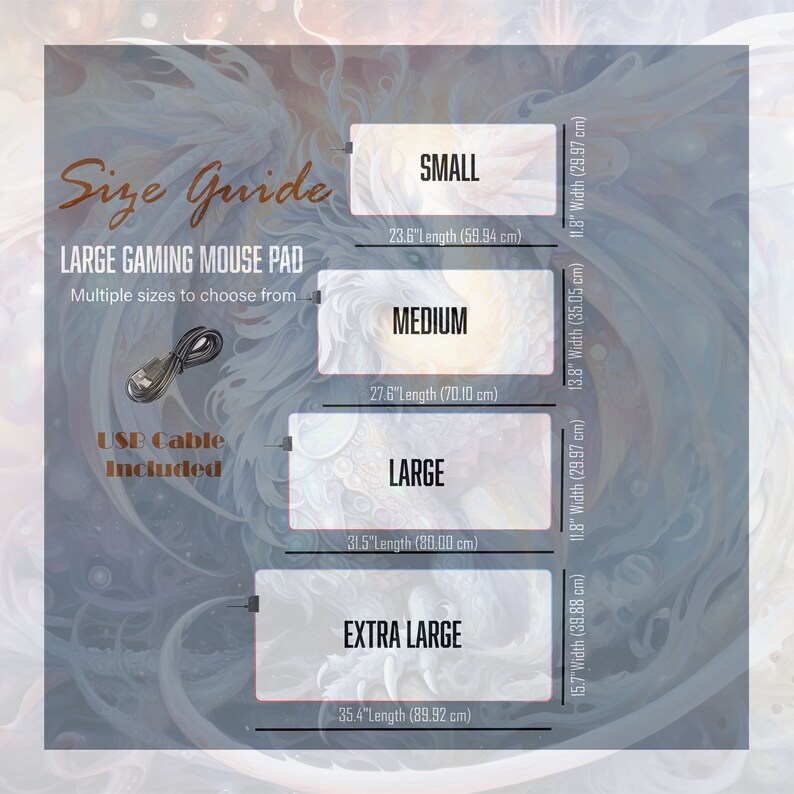 White Feathered Dragon Gaming Mouse Pad- LED RGB Desk Decor Fantasy ...