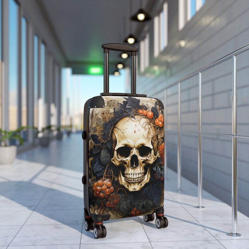 Suitcase With Wheels, Cabin Carry On, Gothic Skull Floral Inspired ...