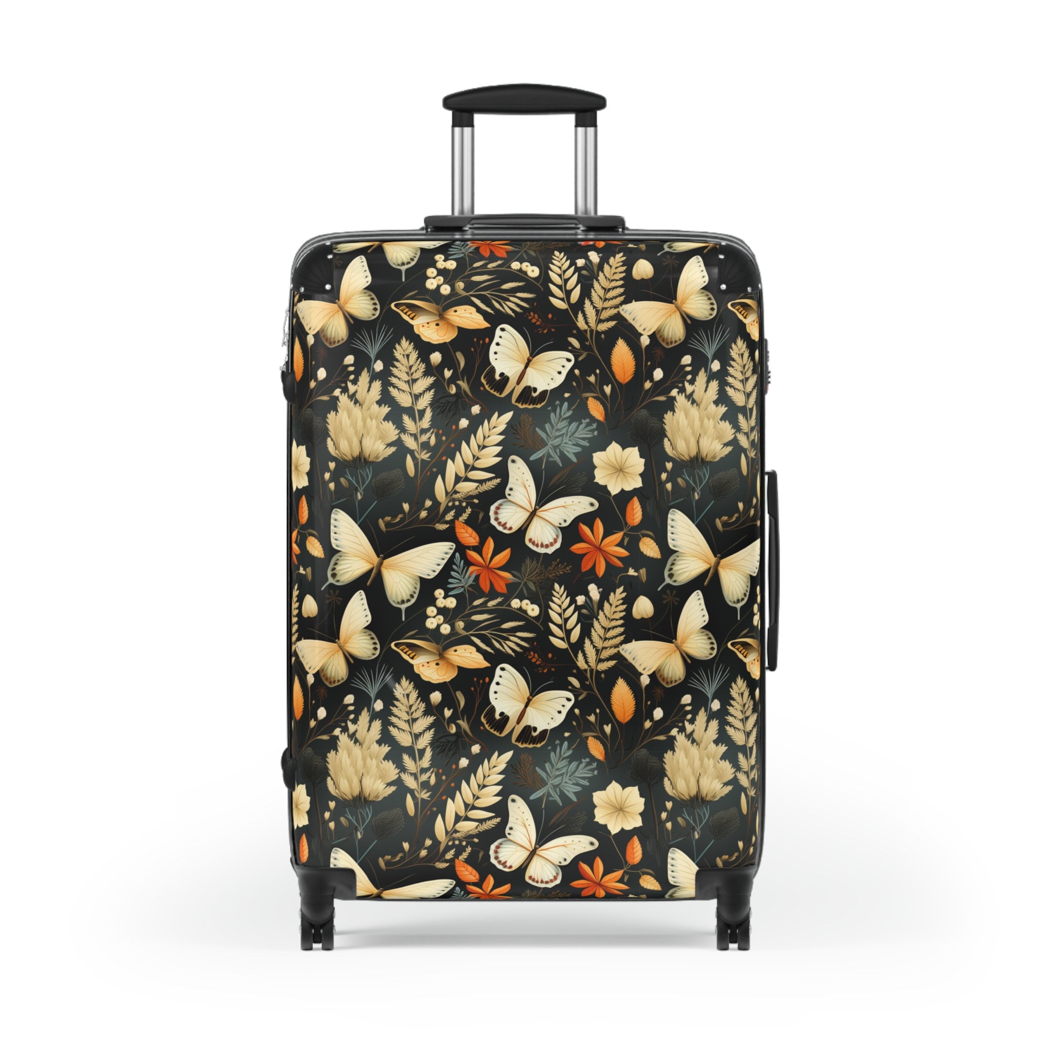 Yellow Butterfly Wheeled Suitcase, Vintage Gothic Inspired, Botanical ...