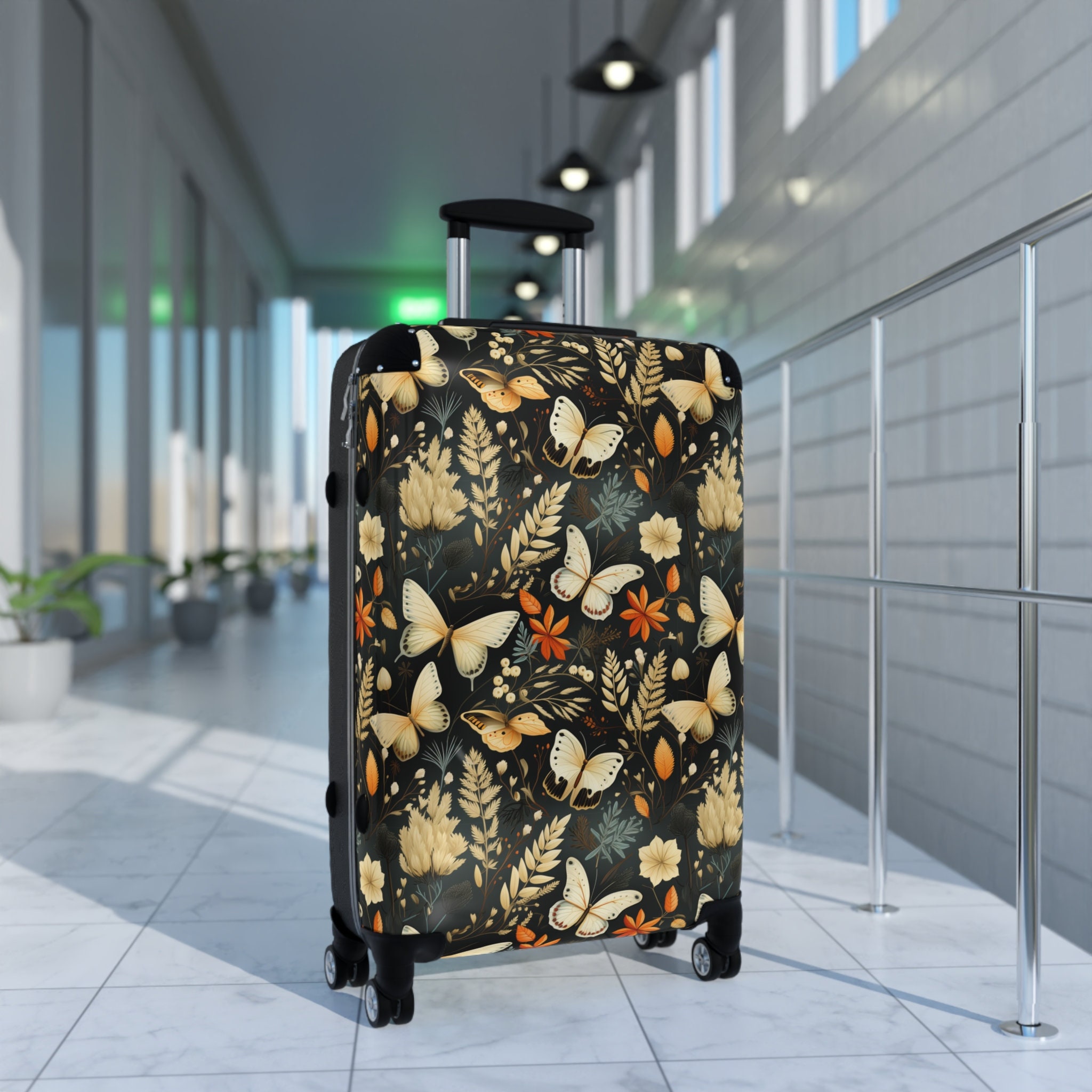 Yellow Butterfly Wheeled Suitcase, Vintage Gothic Inspired, Botanical ...