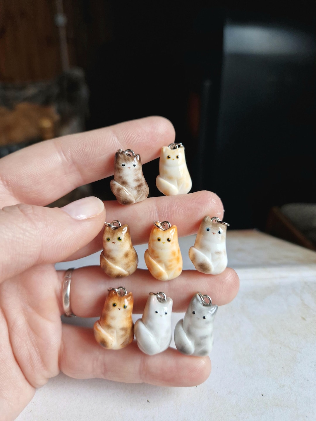 Handmade Polymer Clay Spotted Tabby Cat Charm: Custom Tiny Figurine ...