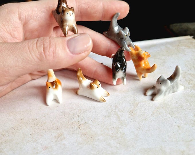 Ceramic Cat Figurine, Hand Painted Turkish Pottery, Kitten Ornament ...