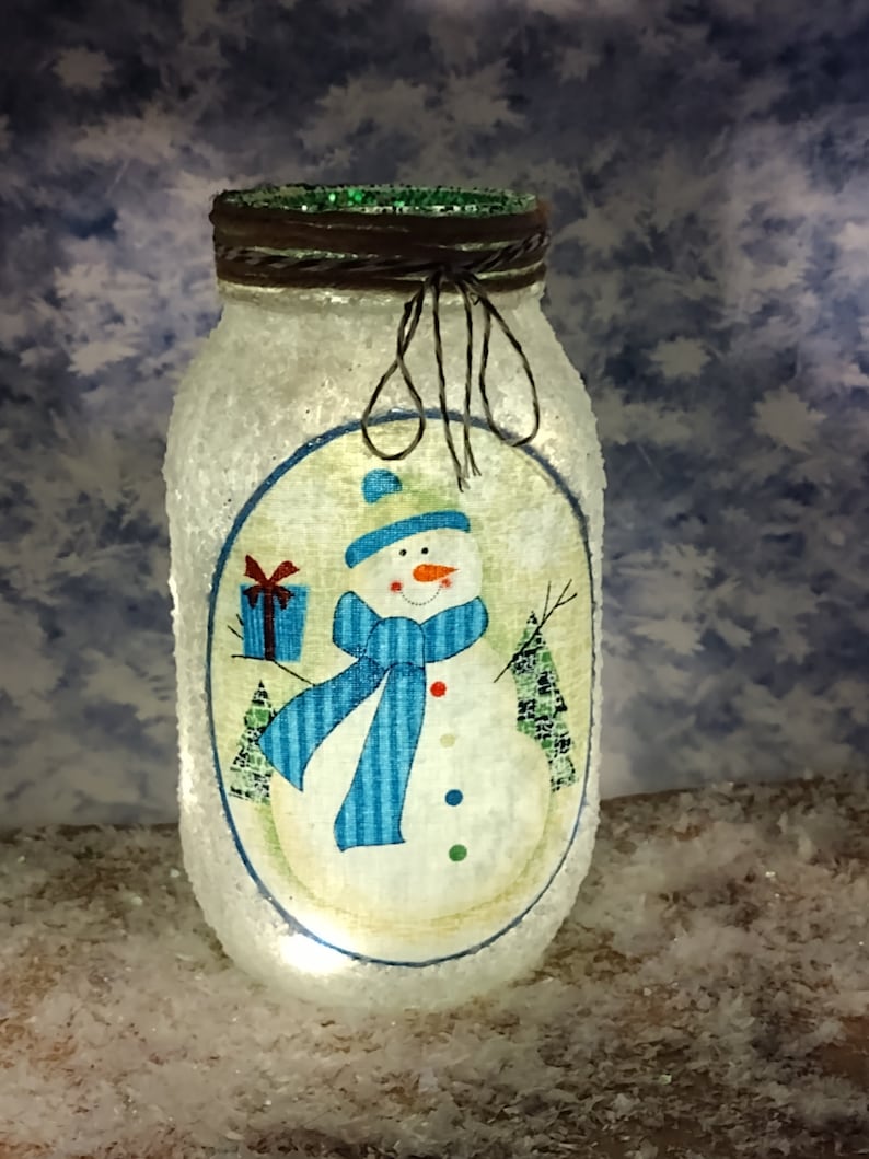 Light up Christmas Snowman Frosted Jar Mason Jar Luminary - Etsy