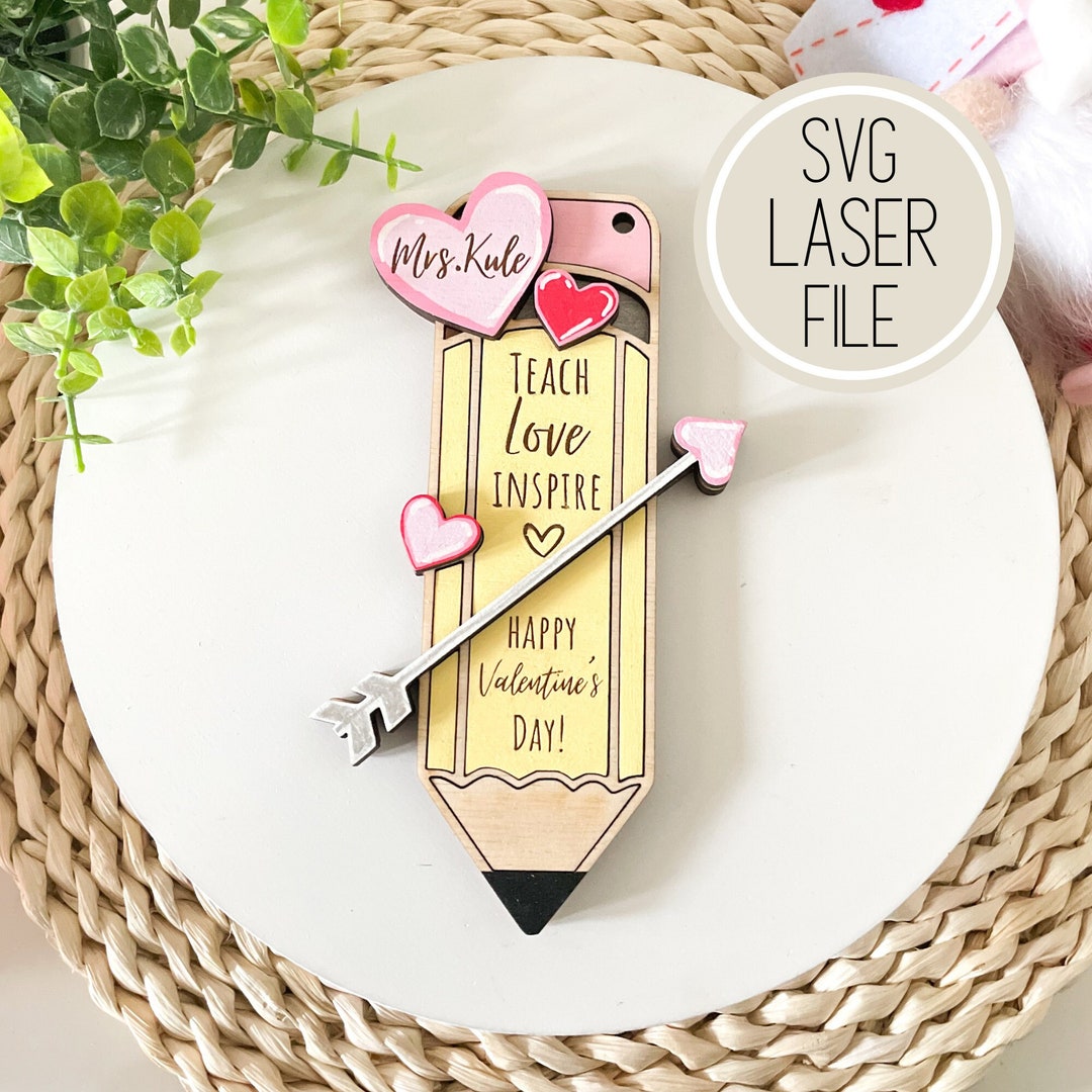 SVG Laser Cut File Valentine's Day Teacher Pencil Ornament | Holiday ...