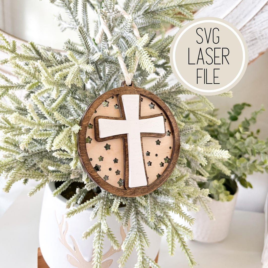 SVG Laser Cut File Cross Christmas Ornament | Star Background ...