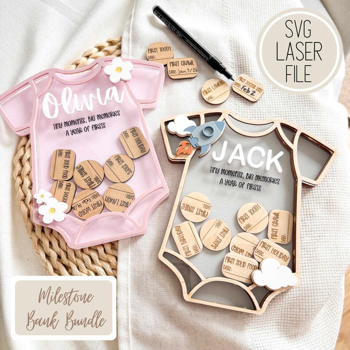 SVG Laser File Baby Milestone Bank BUNDLE | Nursery Decor ...