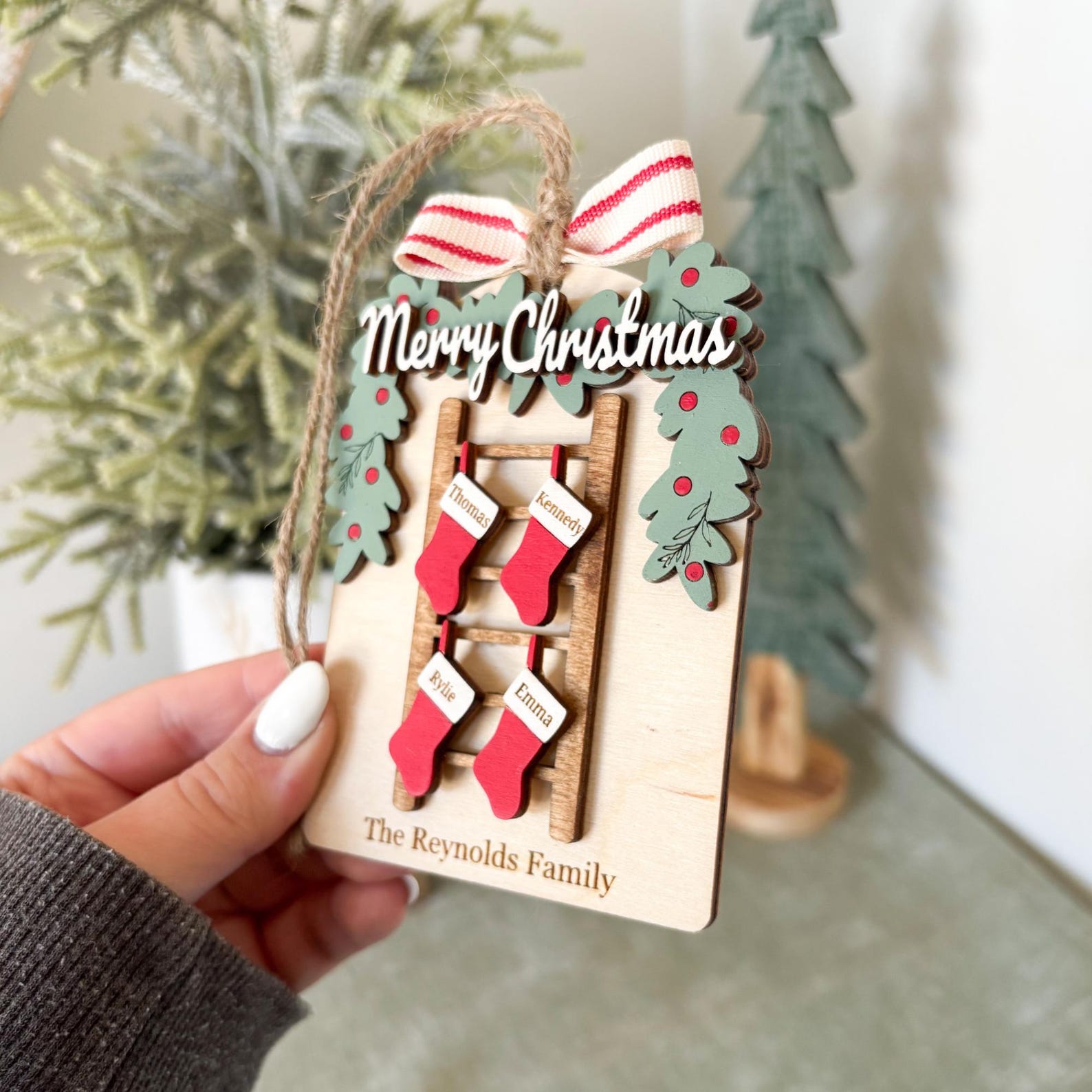 SVG Laser Cut File Ladder Stocking Wreath Name Ornament | Tree Decor ...