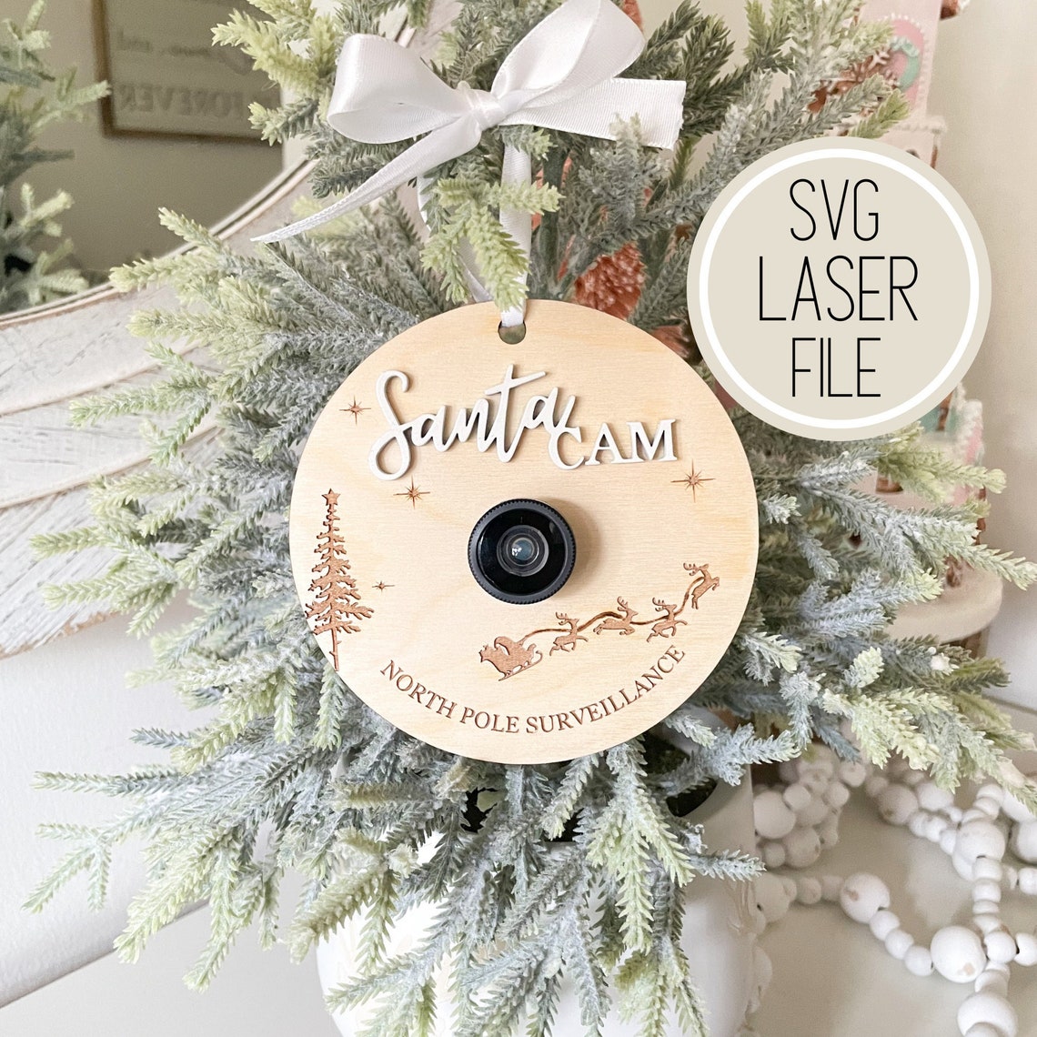 SVG Laser Cut File Santa Cam Ornament | Christmas Tree Ornament ...