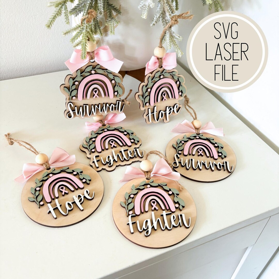 SVG Laser Cut File Bundle 6 Rainbow Breast Cancer Awareness Christmas ...