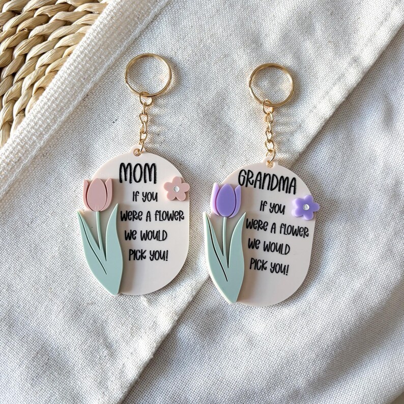 SVG Laser Cut File Mother's Day Flower Keychain | Children Name ...