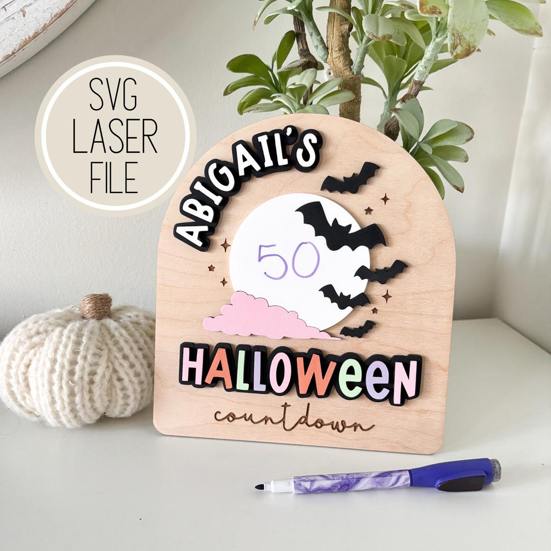 SVG Laser Cut File Halloween Countdown Sign | Children Halloween Gifts ...