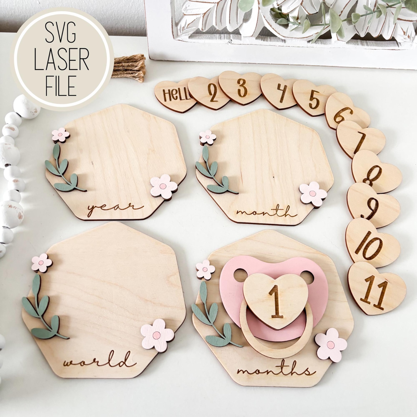 SVG Laser File Baby Milestone Interchangeable Signs | Baby Girl Decor ...