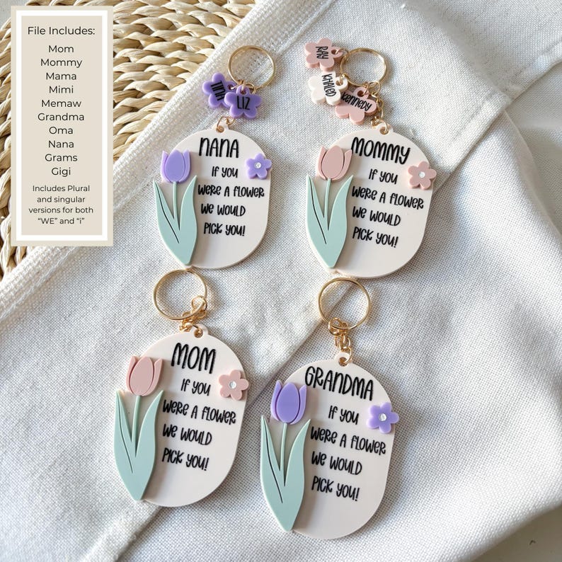 SVG Laser Cut File Mother's Day Flower Keychain | Children Name ...