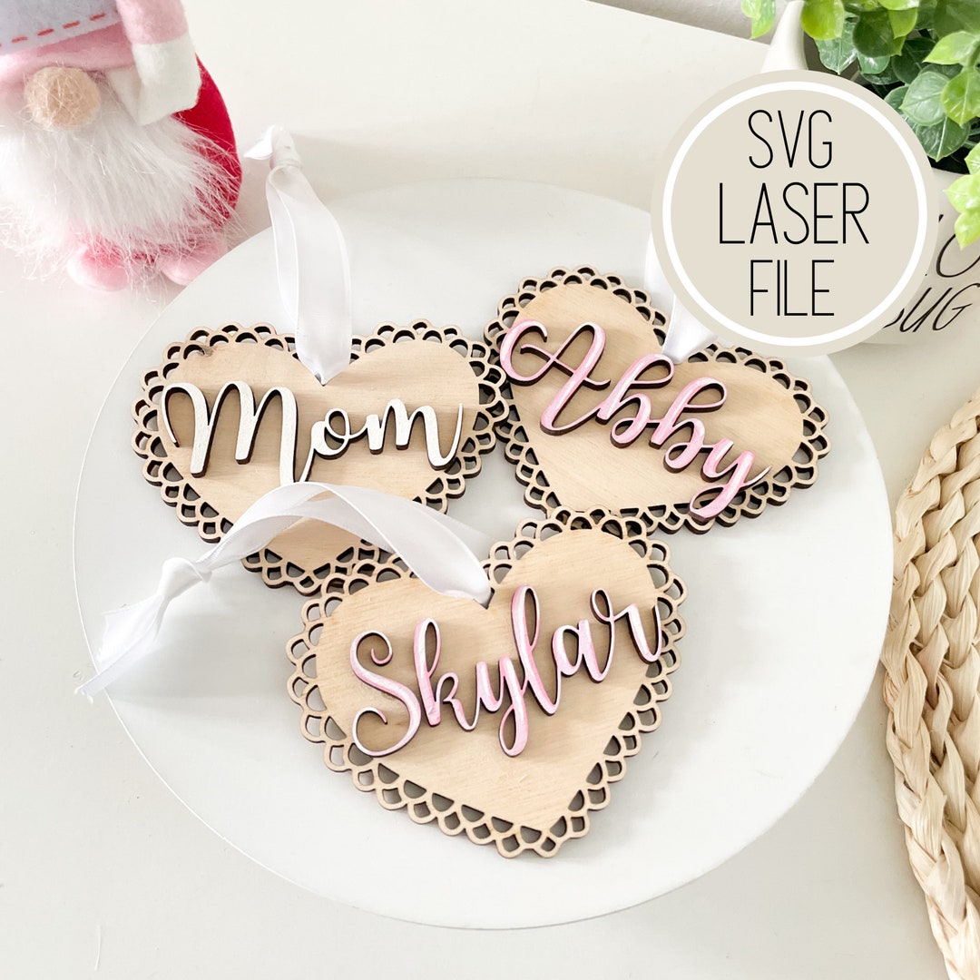 SVG Laser Cut File Valentine's Day Heart Name Basket Tags | Children ...