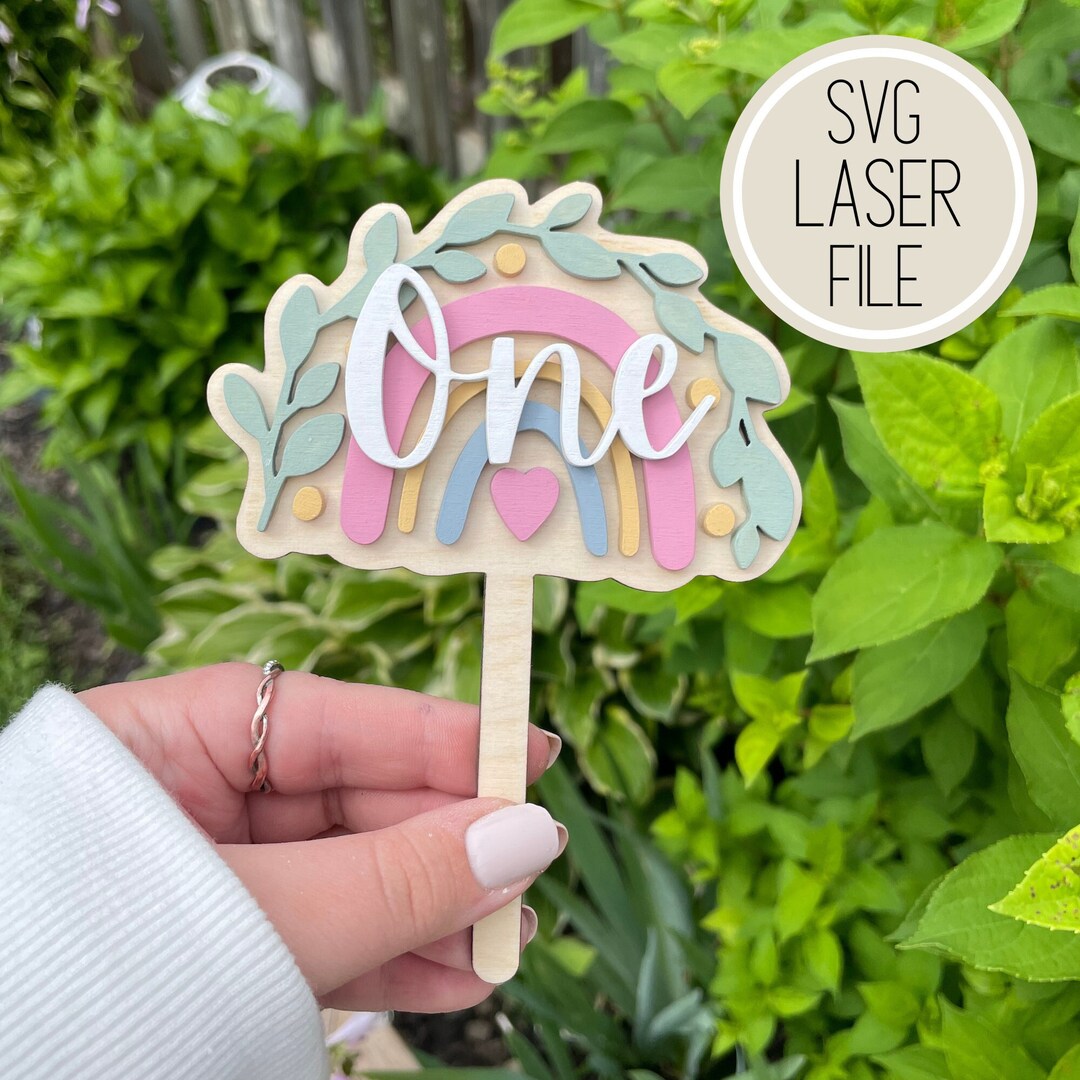 SVG Laser Cut File Boho Rainbow One Year Cake Topper | Birthday Decor ...