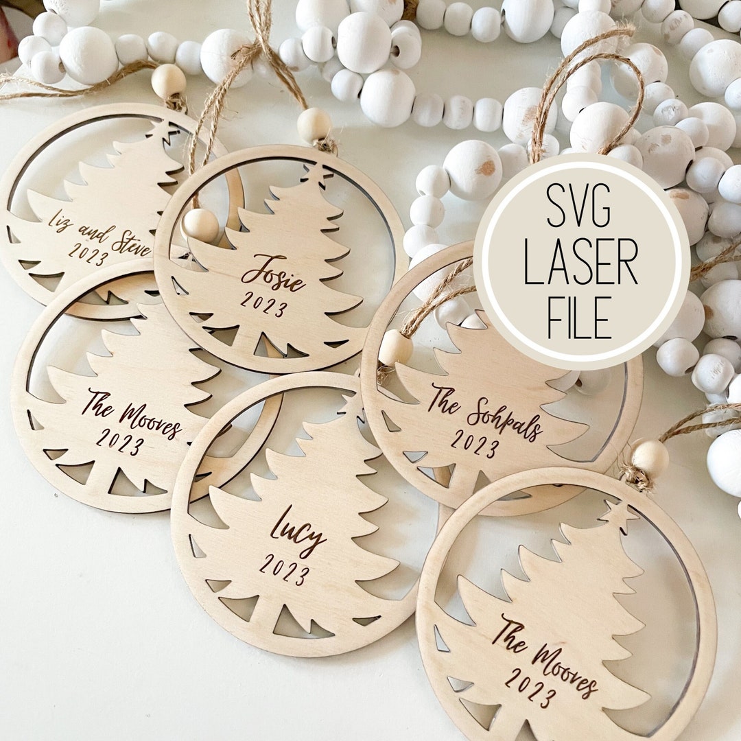 SVG Laser Cut File Christmas Tree Circle Engraved Ornament ...
