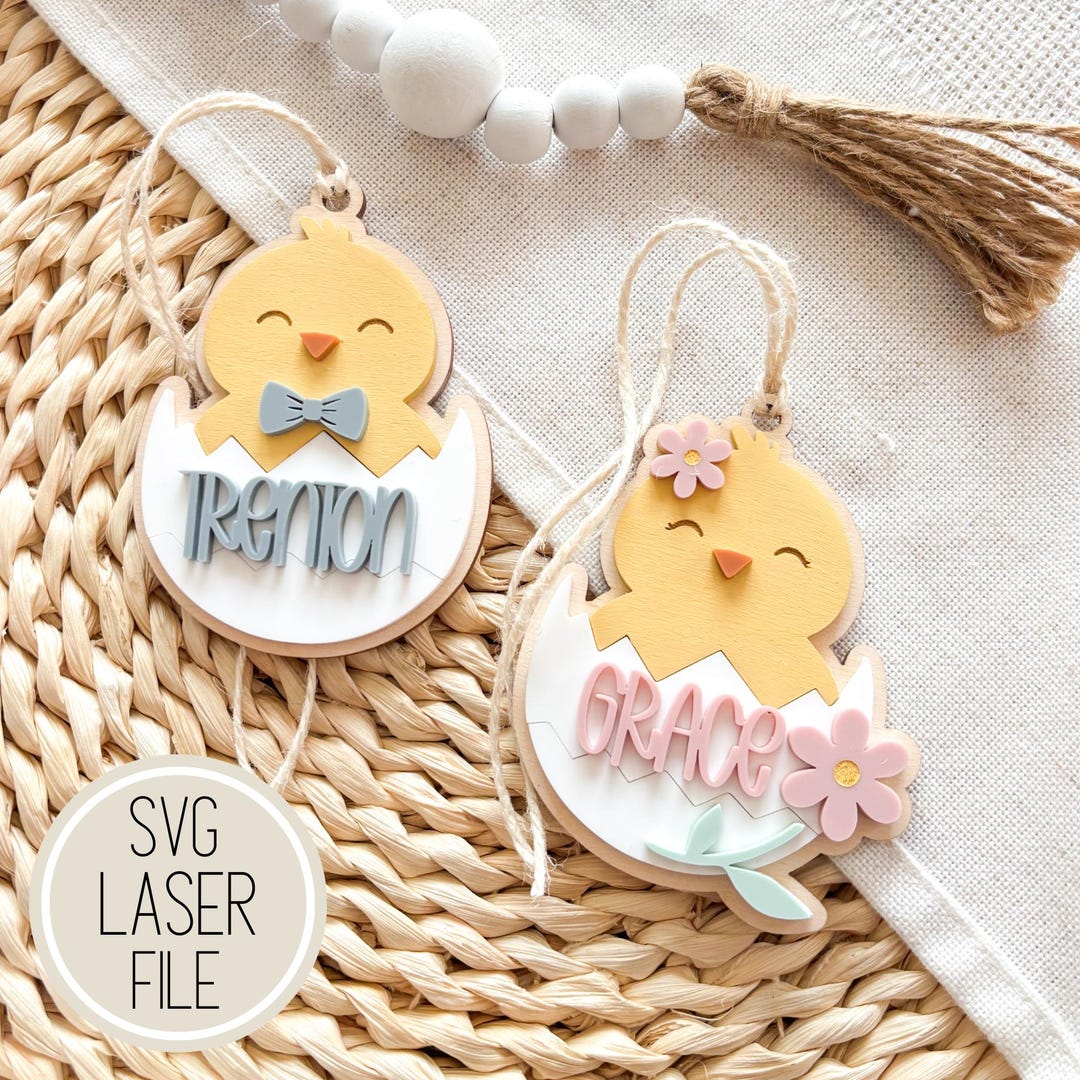 Personalised Chick Easter Basket Tag SVG | Boy Girl Easter Name Tags ...