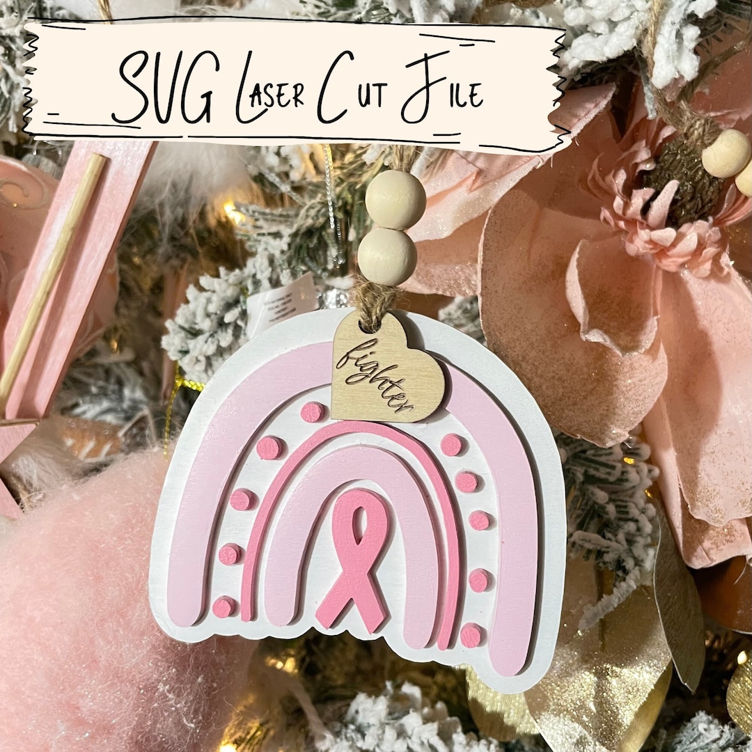 SVG Laser Cut File Breast Cancer Awareness Fighter Christmas Ornament ...