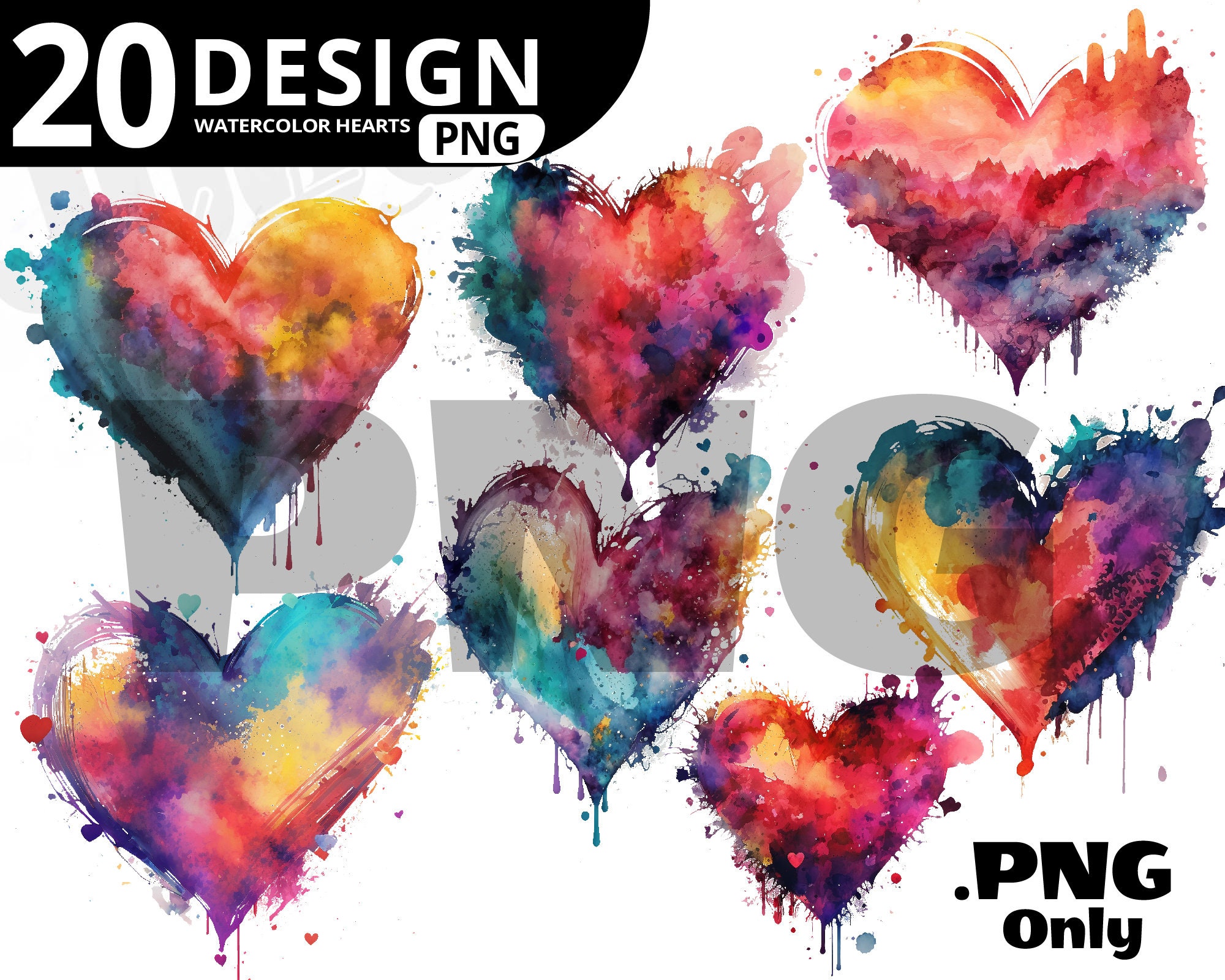 20 Watercolor Hearts Png Watercolor Clipart Watercolor - Etsy