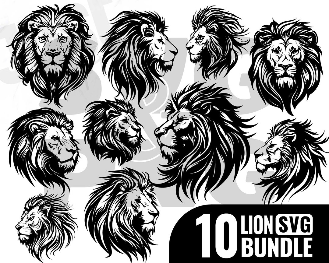 10 Design Lion Bundle Svg, Lion Svg, Lion PNG, Lovely Lion SVG, Animal ...
