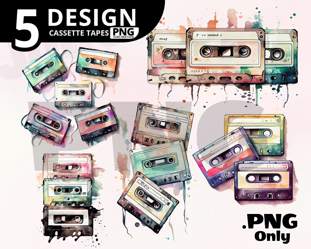 Watercolor Retro Cassette Tape Png, Watercolor Retro 80s Sublimation ...