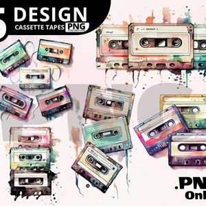 Watercolor Retro Cassette Tape Png, Watercolor Retro 80s Sublimation ...