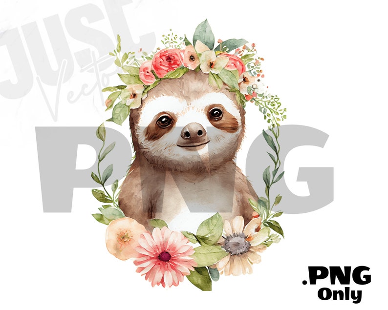 10 Design Watercolor of Sloth With Flowers Sloth PNG - Etsy