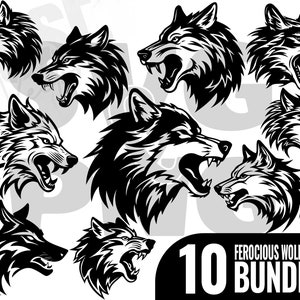 10 Design Ferocious Wolf Bundle Svg, Angry Wolf Svg, Angry Wolf PNG ...