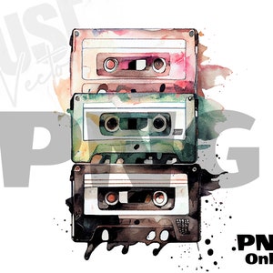 Watercolor Retro Cassette Tape Png, Watercolor Retro 80s Sublimation ...