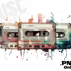 Watercolor Retro Cassette Tape Png, Watercolor Retro 80s Sublimation ...