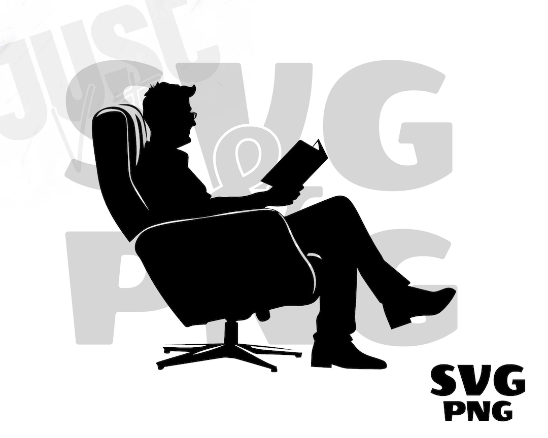 Man Reading a Book Sitting on a Chair, Man Reading Book SVG, Book ...