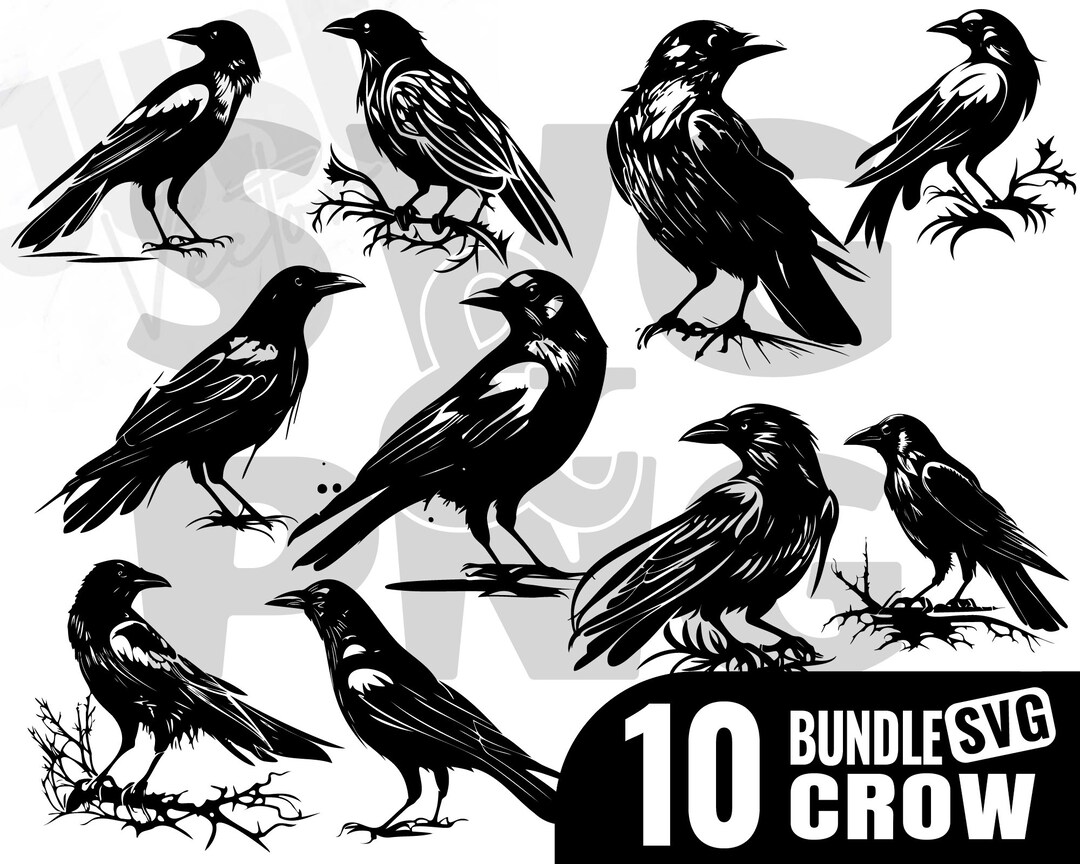 10 Design Halloween Crow Bundle Svg, Crow Bird Svg, Crow SVG, Crow ...