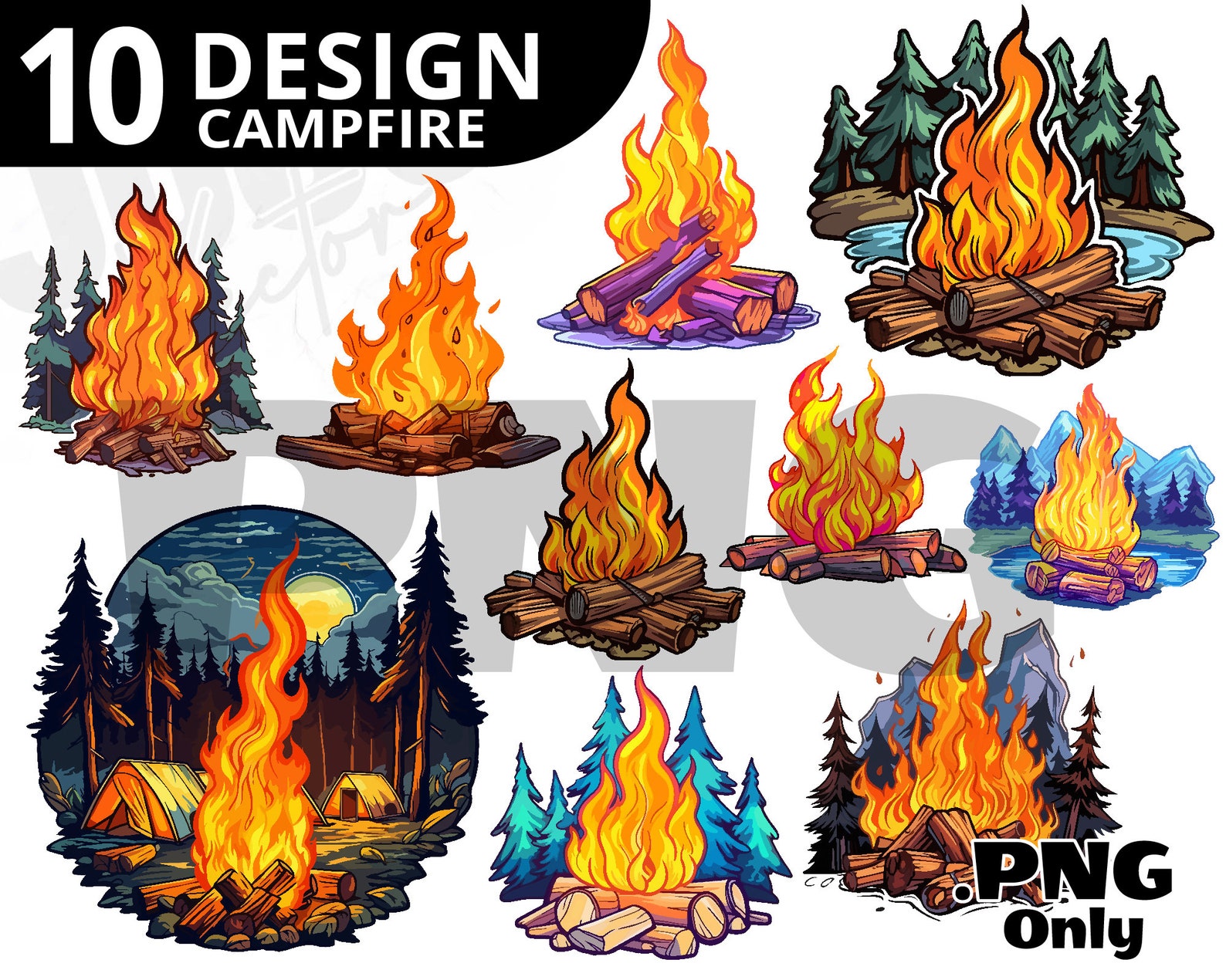 Campfire PNG Bundle, Campfire Sticker PNG, Bonfire Clipart, Campfire ...