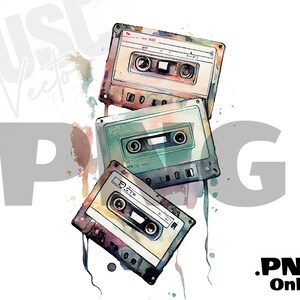 Watercolor Retro Cassette Tape Png, Watercolor Retro 80s Sublimation ...