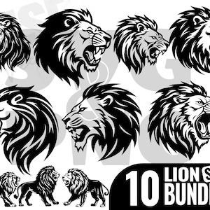 10 Design Ferocious Lion Bundle Svg, Lion Svg, Lion PNG, Angry Lion SVG ...