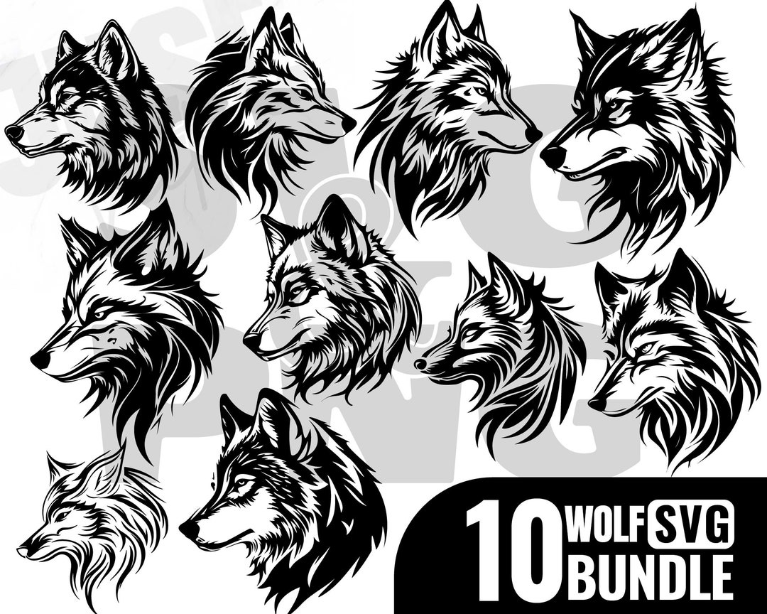 10 Design Wolf Bundle Svg, Wolf Svg, Wolf PNG, Lovely Wolf SVG, Animal ...