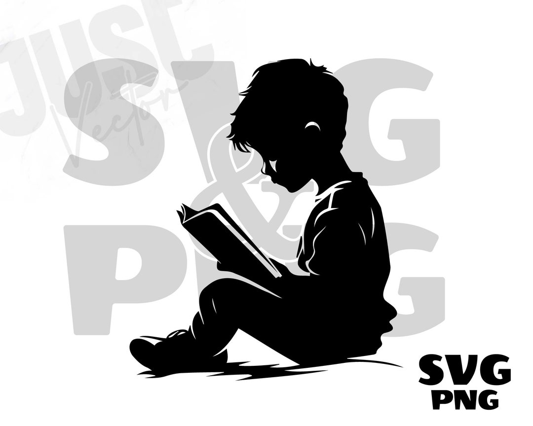 Kid Reading Svg, Book Lover, Boy Reading Silhouette, Reading Book Svg ...