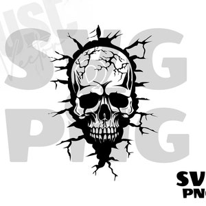 Skull in Wall Svg File, Skeleton Coming Out of the Wall Svg, Skull Svg ...