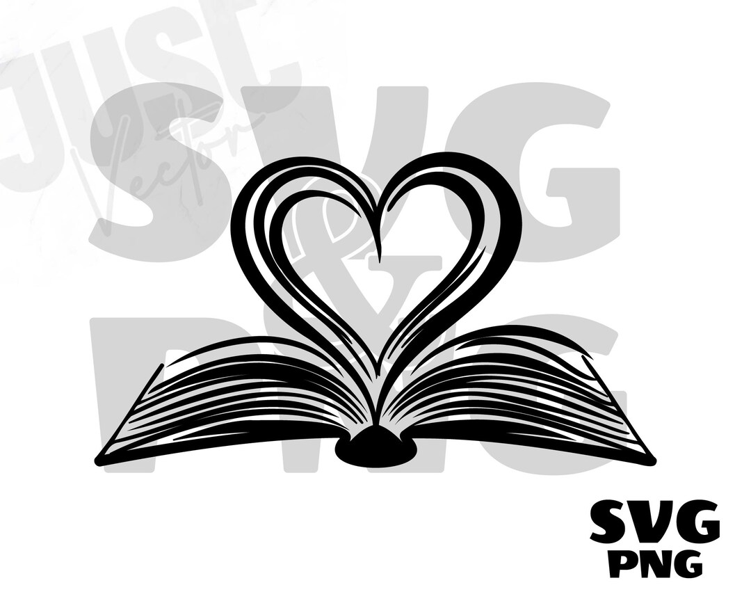 Book Opens With Hearts Shape, Open Book Svg, Books Heart SVG, Book ...
