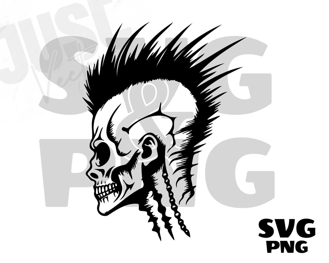 Mohawk Skull Svg, Hairstyle Svg, Skull Svg, Punk Rock Svg, Skeleton Svg ...