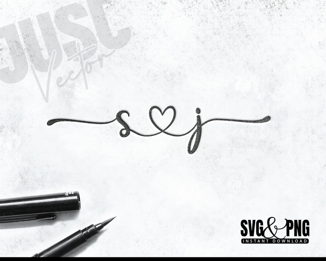 Sj, Js, Letters With Heart Monogram Svg, Couples Initials, Lower Case ...